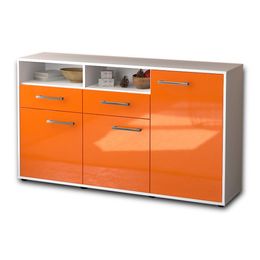 Stil.Zeit Sideboard Editta | Korpus Weiß | Orange mit Griffen (136x79x35cm)