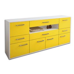 Stil.Zeit Sideboard Emerelda | Korpus Weiß | Gelb mit Griffen (180x79x35cm)