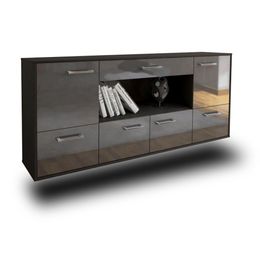 Stil.Zeit Sideboard Fullerton | Korpus Anthrazit | Grau hängend mit Griffen (180x79x35cm)