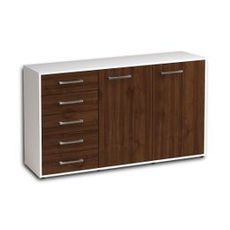 Stil.Zeit Sideboard Dorentina | Korpus Weiß | Walnuss mit Griffen (136x79x35cm)