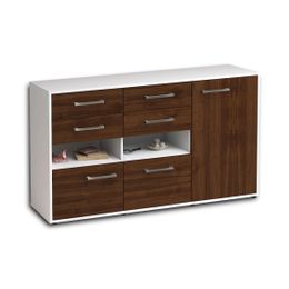 Stil.Zeit Sideboard Domi | Korpus Weiß | Walnuss mit Griffen (136x79x35cm)