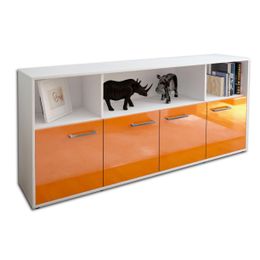 Stil.Zeit Sideboard Enrica | Korpus Weiß | Orange mit Griffen (180x79x35cm)