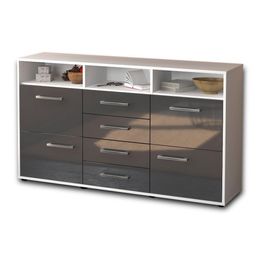 Stil.Zeit Sideboard Donabella | Korpus Weiß | Grau mit Griffen (136x79x35cm)