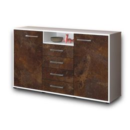 Stil.Zeit Sideboard Donnice | Korpus Weiß | Rost mit Griffen (136x79x35cm)