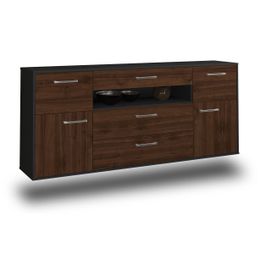 Stil.Zeit Sideboard Elizabeth | Korpus Anthrazit | Walnuss hängend mit Griffen (180x79x35cm)