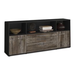 Stil.Zeit Sideboard Enza | Korpus Anthrazit | Treibholz mit Griffen (180x79x35cm)