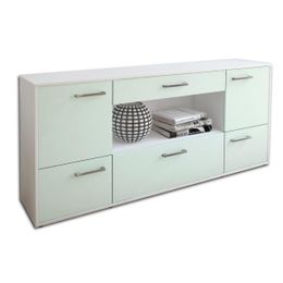 Stil.Zeit Sideboard Elodie | Korpus Weiß | Mint mit Griffen (180x79x35cm)