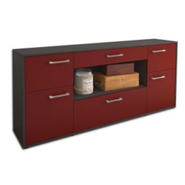 Stil.Zeit Sideboard Fabiola | Korpus Anthrazit | Bordeaux mit Griffen (180x79x35cm)