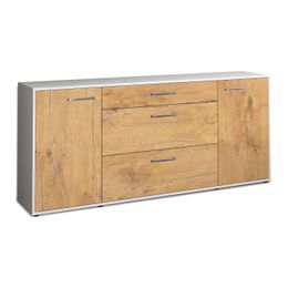 Stil.Zeit Sideboard Eleonora | Korpus Weiß | Eiche mit Griffen (180x79x35cm)