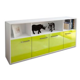 Stil.Zeit Sideboard Enrica | Korpus Weiß | Gruen mit Griffen (180x79x35cm)