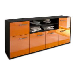 Stil.Zeit Sideboard Emilia | Korpus Anthrazit | Orange mit Griffen (180x79x35cm)