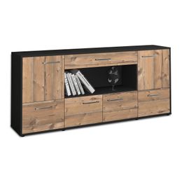 Stil.Zeit Sideboard ELSA | Korpus Anthrazit | Pinie mit Griffen (180x79x35cm)