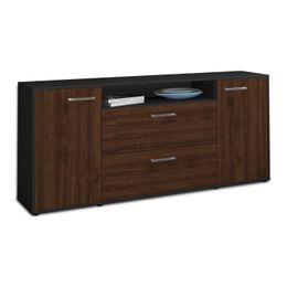 Stil.Zeit Sideboard Erina | Korpus Anthrazit | Walnuss mit Griffen (180x79x35cm)