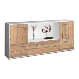 Stil.Zeit Sideboard Elvezia | Korpus Weiß | Pinie mit Griffen (180x79x35cm)