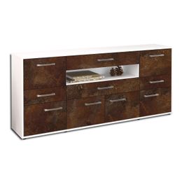 Stil.Zeit Sideboard Emerelda | Korpus Weiß | Rost mit Griffen (180x79x35cm)