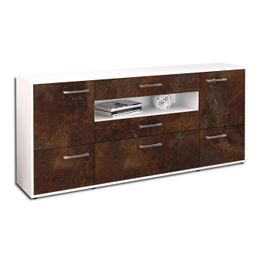 Stil.Zeit Sideboard Elvira | Korpus Weiß | Rost mit Griffen (180x79x35cm)