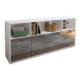 Stil.Zeit Sideboard Estella | Korpus Weiß | Grau mit Griffen (180x79x35cm)