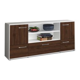 Stil.Zeit Sideboard Emanuela | Korpus Weiß | Walnuss mit Griffen (180x79x35cm)