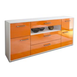 Stil.Zeit Sideboard Emma | Korpus Weiß | Orange mit Griffen (180x79x35cm)