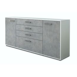 Stil.Zeit Sideboard Eleni | Korpus Weiß | Beton mit Griffen (180x79x35cm)