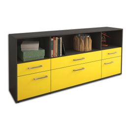 Stil.Zeit Sideboard Estella | Korpus Anthrazit | Gelb mit Griffen (180x79x35cm)