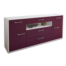 Stil.Zeit Sideboard Emma | Korpus Weiß | Lila mit Griffen (180x79x35cm)