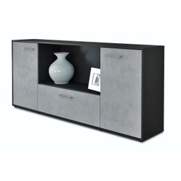 Stil.Zeit Sideboard Ella | Korpus Anthrazit | Beton mit Griffen (180x79x35cm)