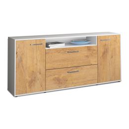 Stil.Zeit Sideboard Erina | Korpus Weiß | Eiche mit Griffen (180x79x35cm)