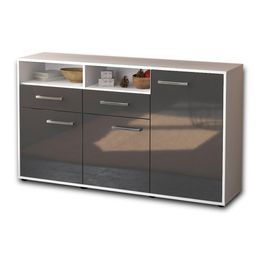 Stil.Zeit Sideboard Editta | Korpus Weiß | Grau mit Griffen (136x79x35cm)