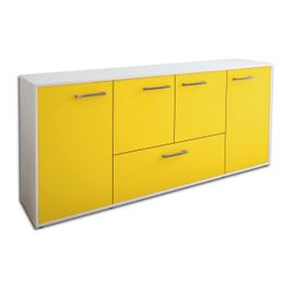 Stil.Zeit Sideboard Eli | Korpus Weiß | Gelb mit Griffen (180x79x35cm)