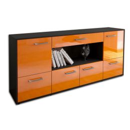 Stil.Zeit Sideboard ELSA | Korpus Anthrazit | Orange mit Griffen (180x79x35cm)