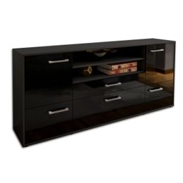 Stil.Zeit Sideboard Eluana | Korpus Anthrazit | Schwarz mit Griffen (180x79x35cm)