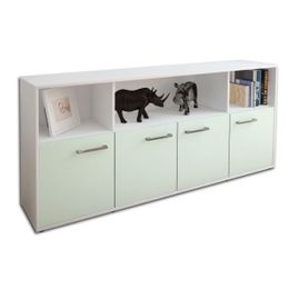 Stil.Zeit Sideboard Enrica | Korpus Weiß | Mint mit Griffen (180x79x35cm)