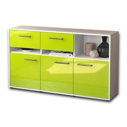 Stil.Zeit Sideboard Dorotea | Korpus Weiß | Gruen mit Griffen (136x79x35cm)