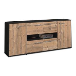 Stil.Zeit Sideboard Farina | Korpus Anthrazit | Pinie mit Griffen (180x79x35cm)