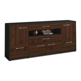 Stil.Zeit Sideboard Emely | Korpus Anthrazit | Walnuss mit Griffen (180x79x35cm)