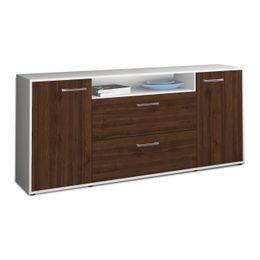 Stil.Zeit Sideboard Erina | Korpus Weiß | Walnuss mit Griffen (180x79x35cm)