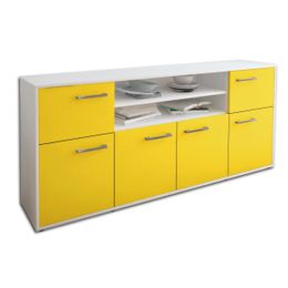 Stil.Zeit Sideboard Emilia | Korpus Weiß | Gelb mit Griffen (180x79x35cm)