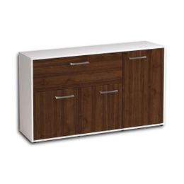 Stil.Zeit Sideboard Edera | Korpus Weiß | Walnuss mit Griffen (136x79x35cm)