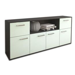 Stil.Zeit Sideboard Ermentrude | Korpus Anthrazit | Mint mit Griffen (180x79x35cm)