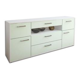 Stil.Zeit Sideboard Emma | Korpus Weiß | Mint mit Griffen (180x79x35cm)