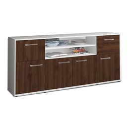 Stil.Zeit Sideboard Ermelina | Korpus Weiß | Walnuss mit Griffen (180x79x35cm)