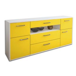 Stil.Zeit Sideboard Emma | Korpus Weiß | Gelb mit Griffen (180x79x35cm)