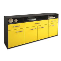 Stil.Zeit Sideboard Ezia | Korpus Anthrazit | Gelb mit Griffen (180x79x35cm)