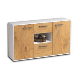 Stil.Zeit Sideboard Doriana | Korpus Weiß | Eiche mit Griffen (136x79x35cm)