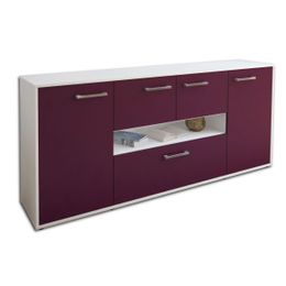 Stil.Zeit Sideboard Elisabetta | Korpus Weiß | Lila mit Griffen (180x79x35cm)