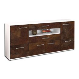 Stil.Zeit Sideboard Emely | Korpus Weiß | Rost mit Griffen (180x79x35cm)