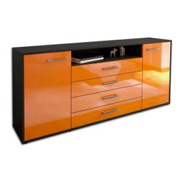 Stil.Zeit Sideboard Enzo | Korpus Anthrazit | Orange mit Griffen (180x79x35cm)