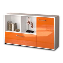 Stil.Zeit Sideboard Ela | Korpus Weiß | Orange mit Griffen (136x79x35cm)