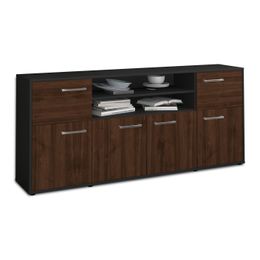 Stil.Zeit Sideboard Emilia | Korpus Anthrazit | Walnuss mit Griffen (180x79x35cm)